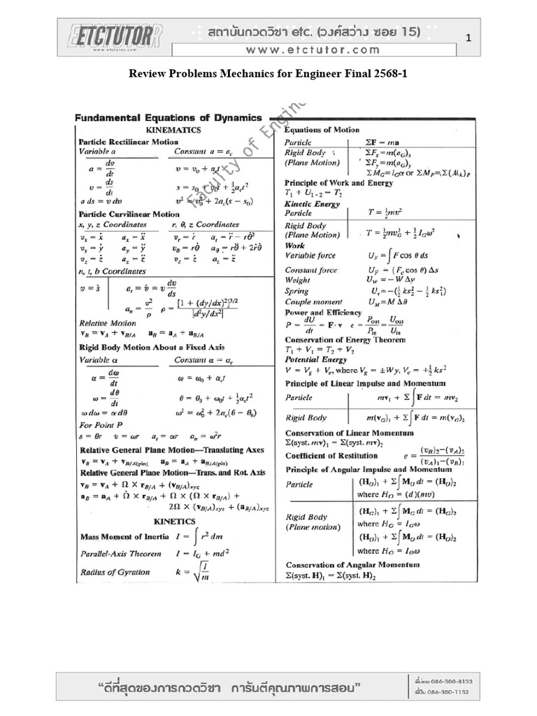Review Mechanics MAE IE IEE EE Final 68 1 | PDF | Force | Friction
