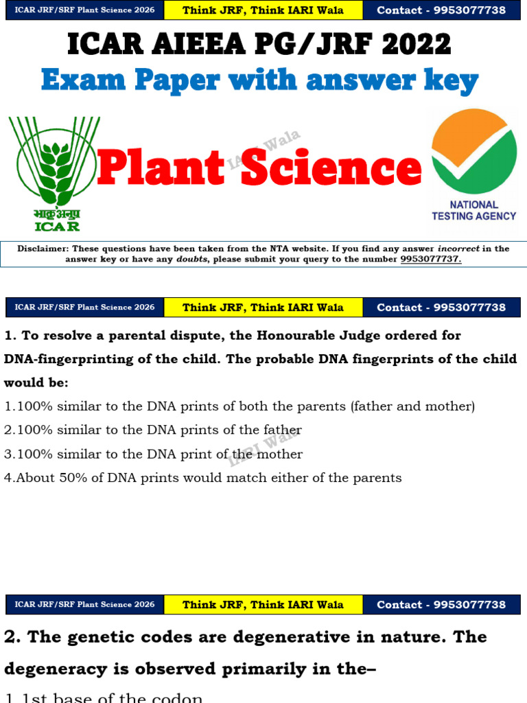 ICAR JRF/SRF Plant Science 2026 Exam Guide | PDF | Dna Replication ...