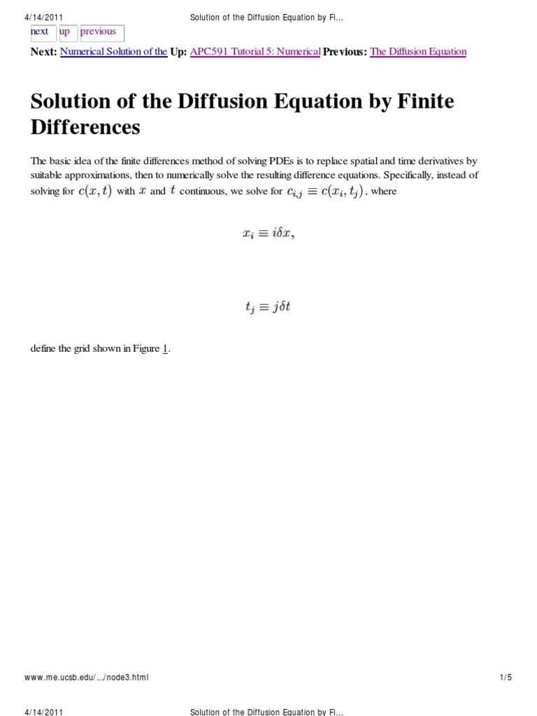 Solution of The Diffusion Equation by Finite Differences | PDF | Finite ...