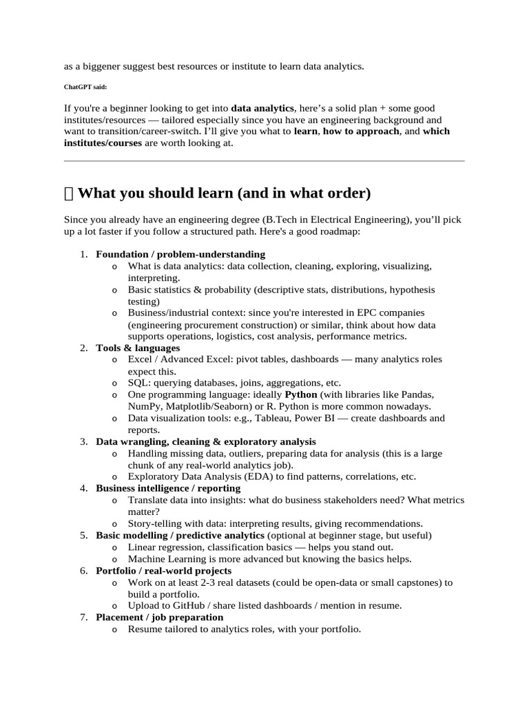 As A Biggener Suggest Best Resources or Institute To Learn Data ...