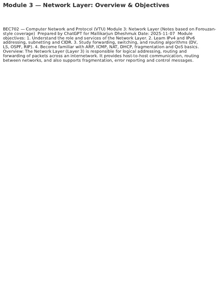 BEC702 Module3 Forouzan Notes | PDF | I Pv6 | Ip Address