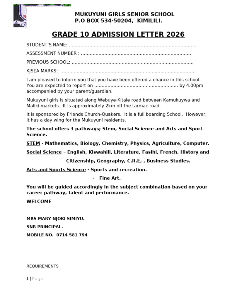 Admission Letter 2026 | PDF