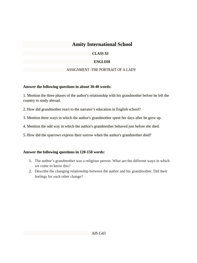 The Portrait of a Lady -Assignment | PDF