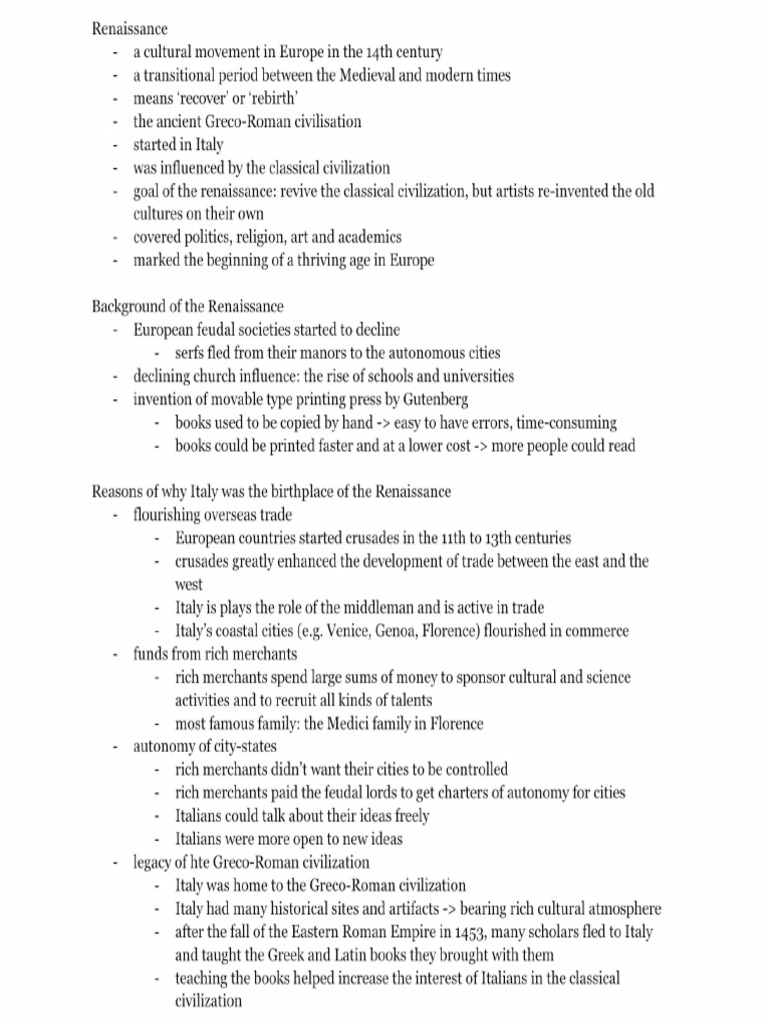 Renaissance Notes Midyear | PDF