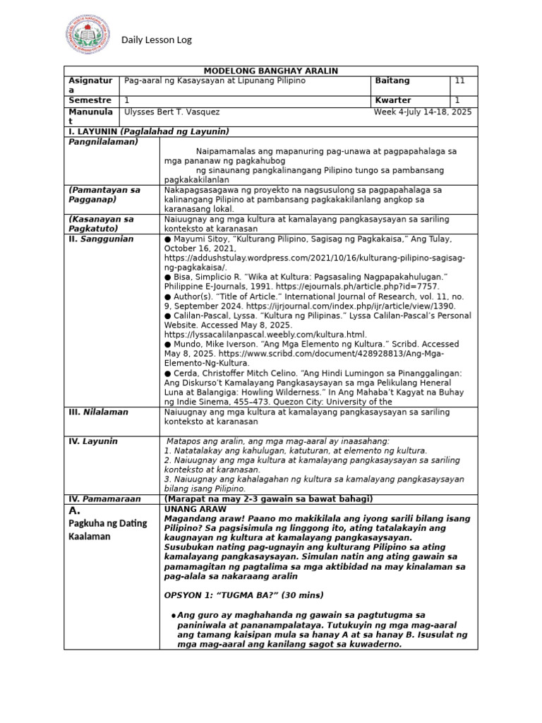 Kasaysayan DLL Week 4 | PDF