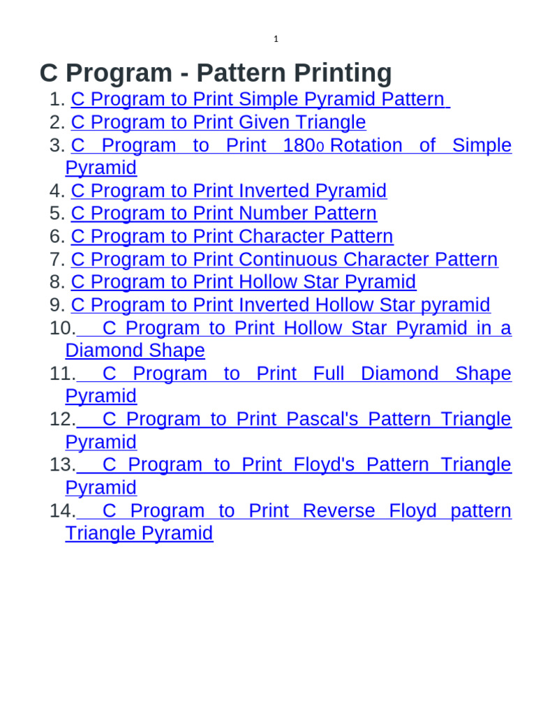 C Program - Pattern Printing | PDF | Computer Programming