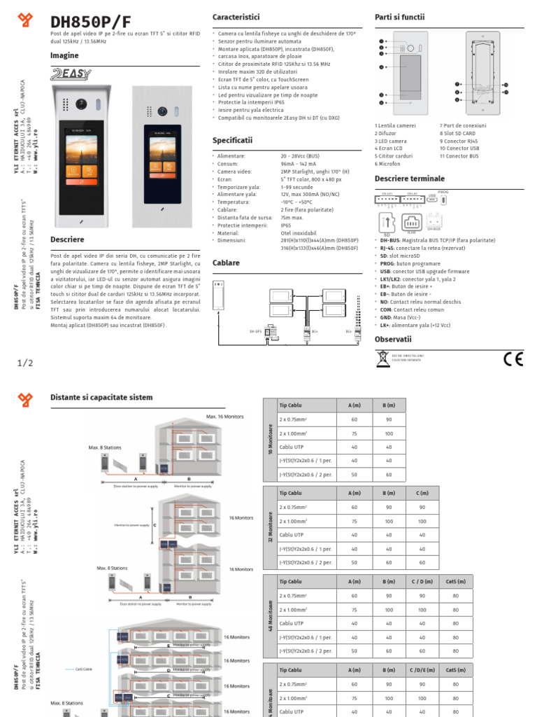 DH850_POST APEL cu ecran TFT 5 inch si cititor RFID dual_fisa_tehnica | PDF
