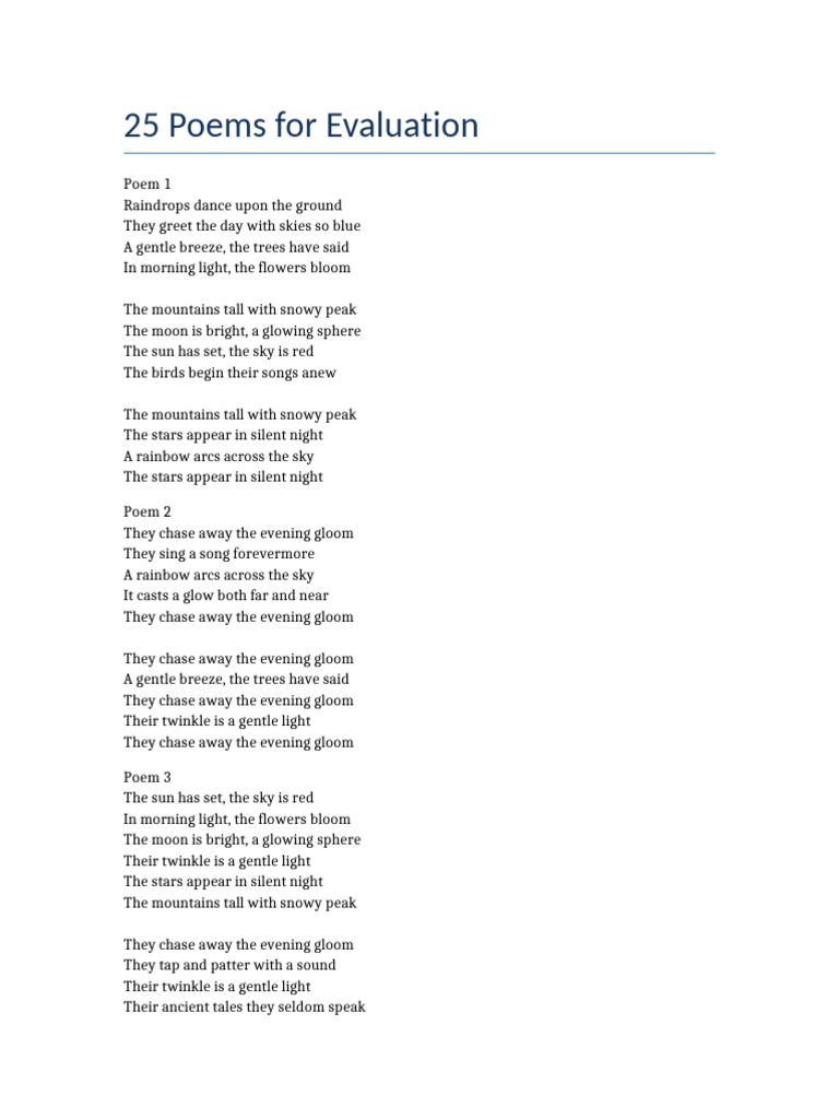 25 Poems Evaluation Guide | PDF | Rainbow | Sky