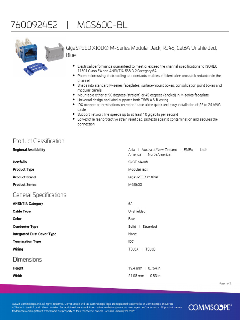 Systimax Cat6A Keystone | PDF | Electrical Equipment | Manufactured Goods