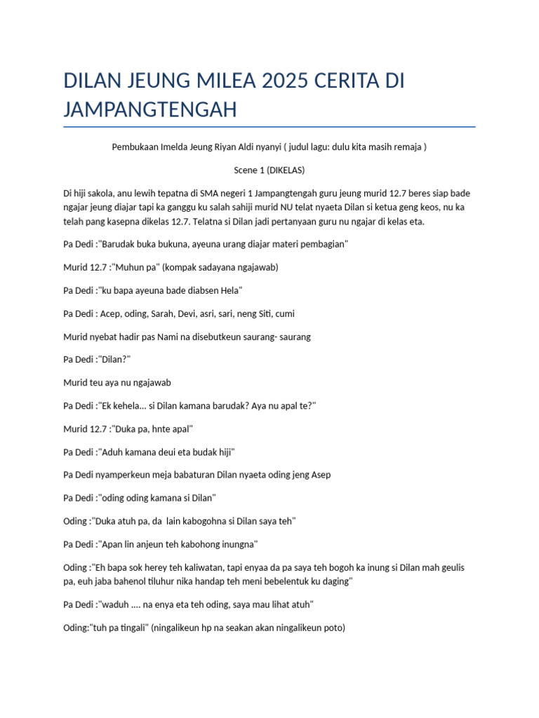 Dilan dan Milea: Kisah Cinta di SMA Jampangtengah | PDF