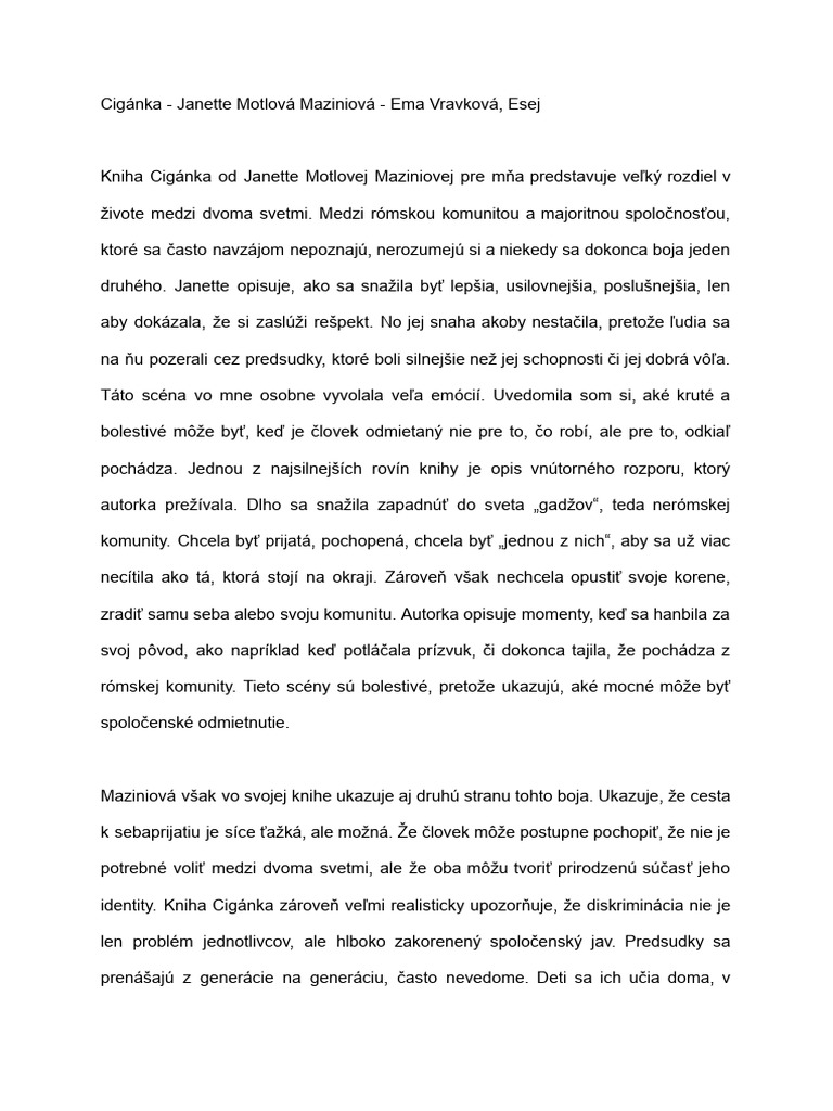 Cigánka - Janette Motlová Maziniová - Ema Vravková, Esej | PDF