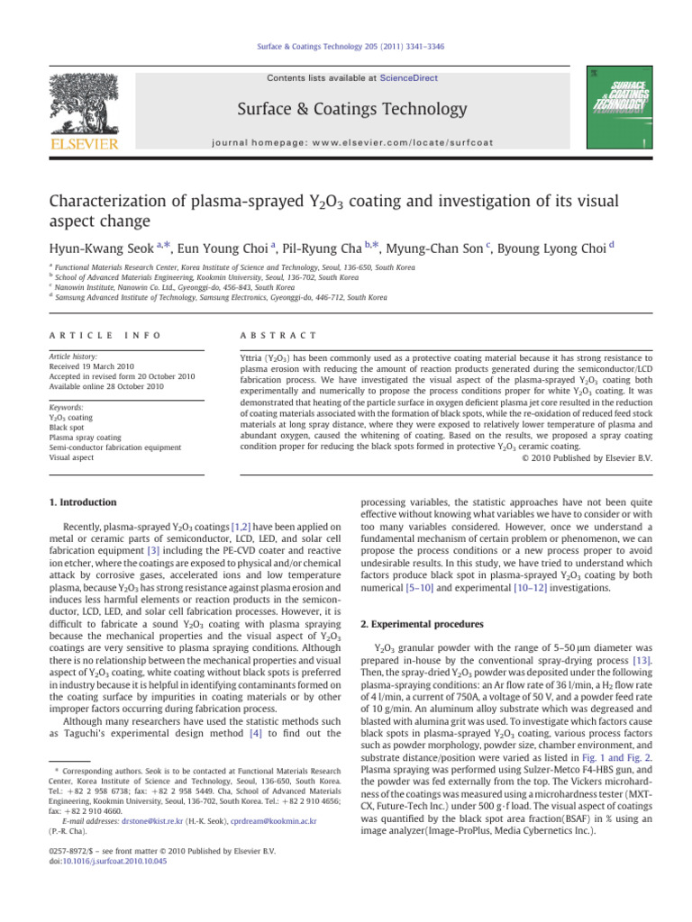 2011 - Characterization of Plasma-Sprayed Y2O3 Coating and ...