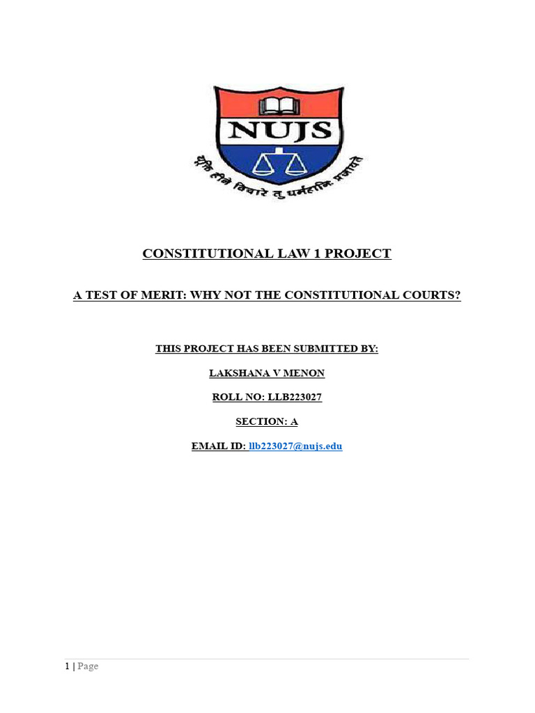 Constitutional Law - 1 - Project - Lakshana V Menon | PDF | Supreme ...