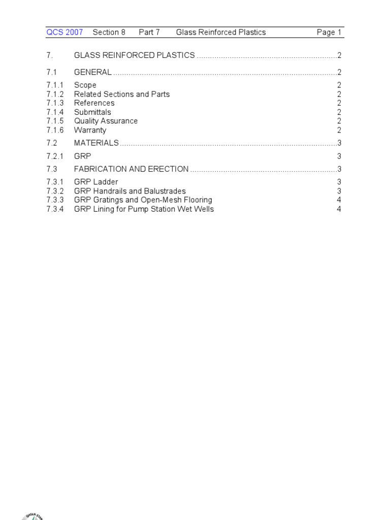 GRP Specifications for Construction in Qatar | PDF | Fiberglass | Fibre ...