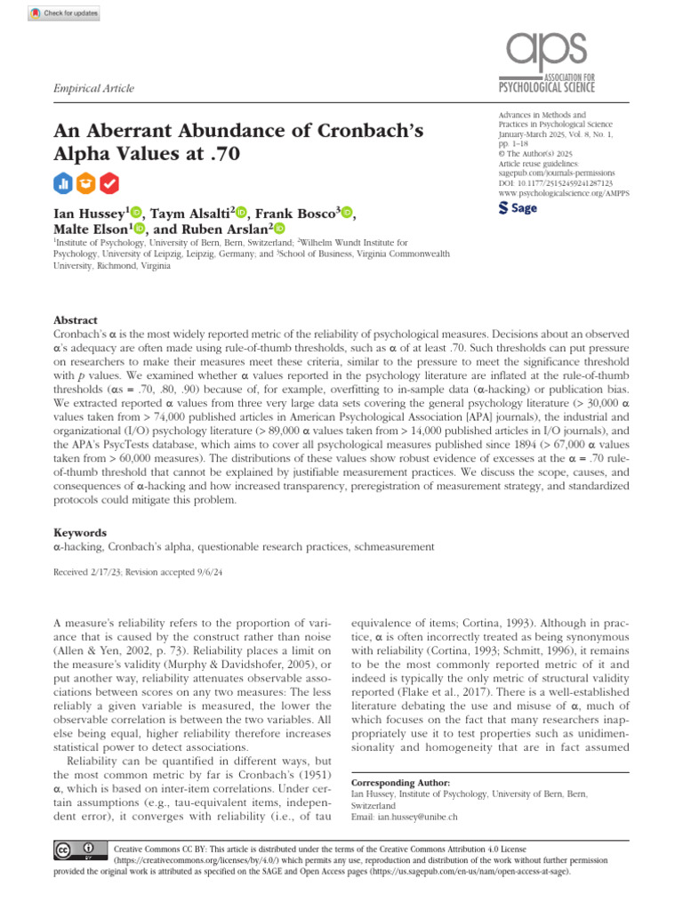 Cronbach's Alpha: Misuse and Impacts | PDF | Cronbach's Alpha | P Value