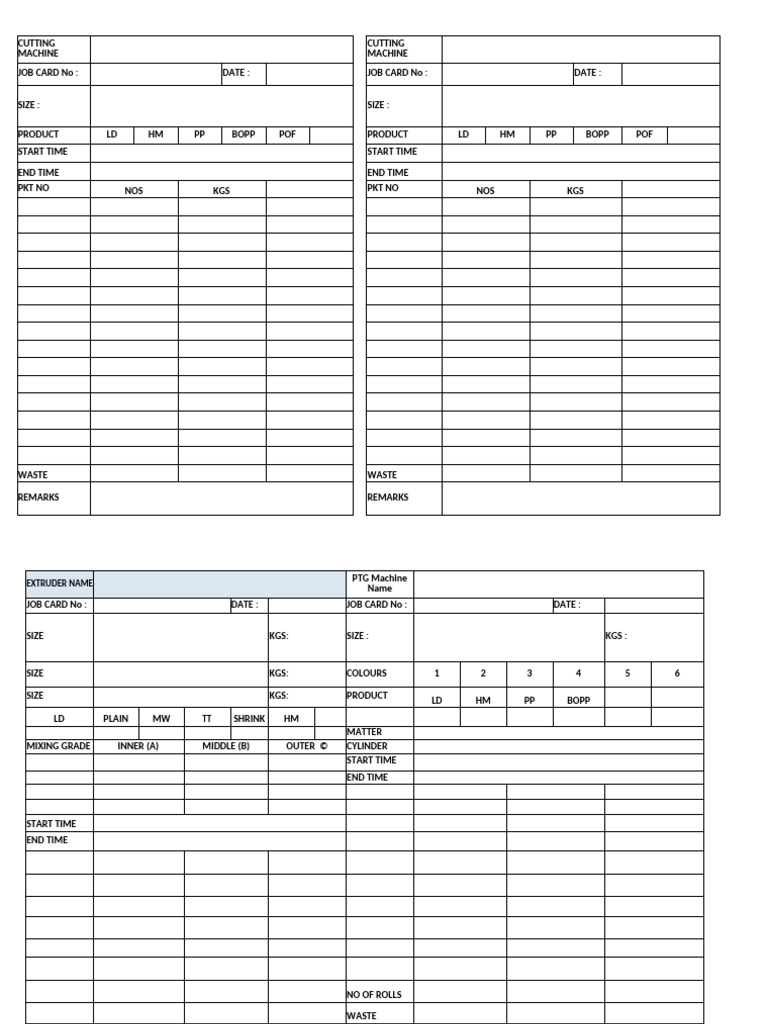Cutting Job Card | PDF