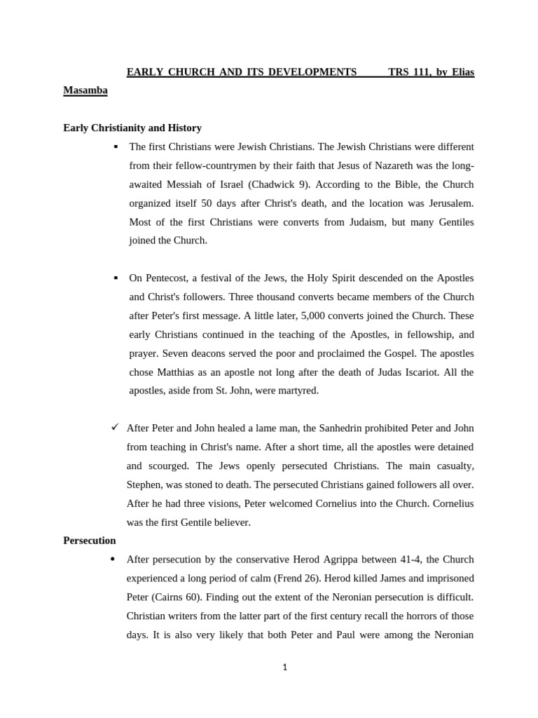 Early Church Lecturer Notes (Elias Masamba) | PDF | Arianism | Paul The ...