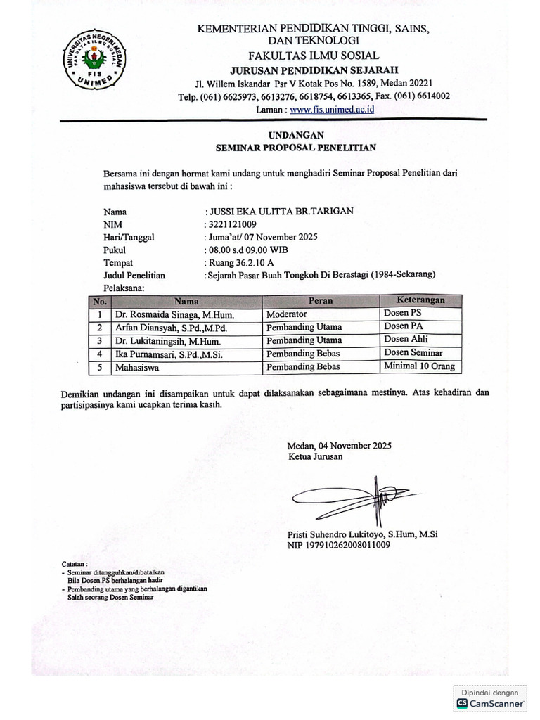 Undangan Seminar Proposal Jussi Eka | PDF