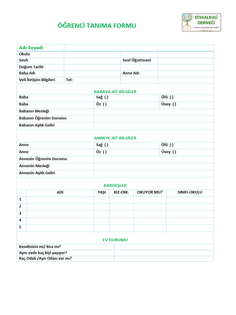Öğrenci̇ Tanima Formu | PDF