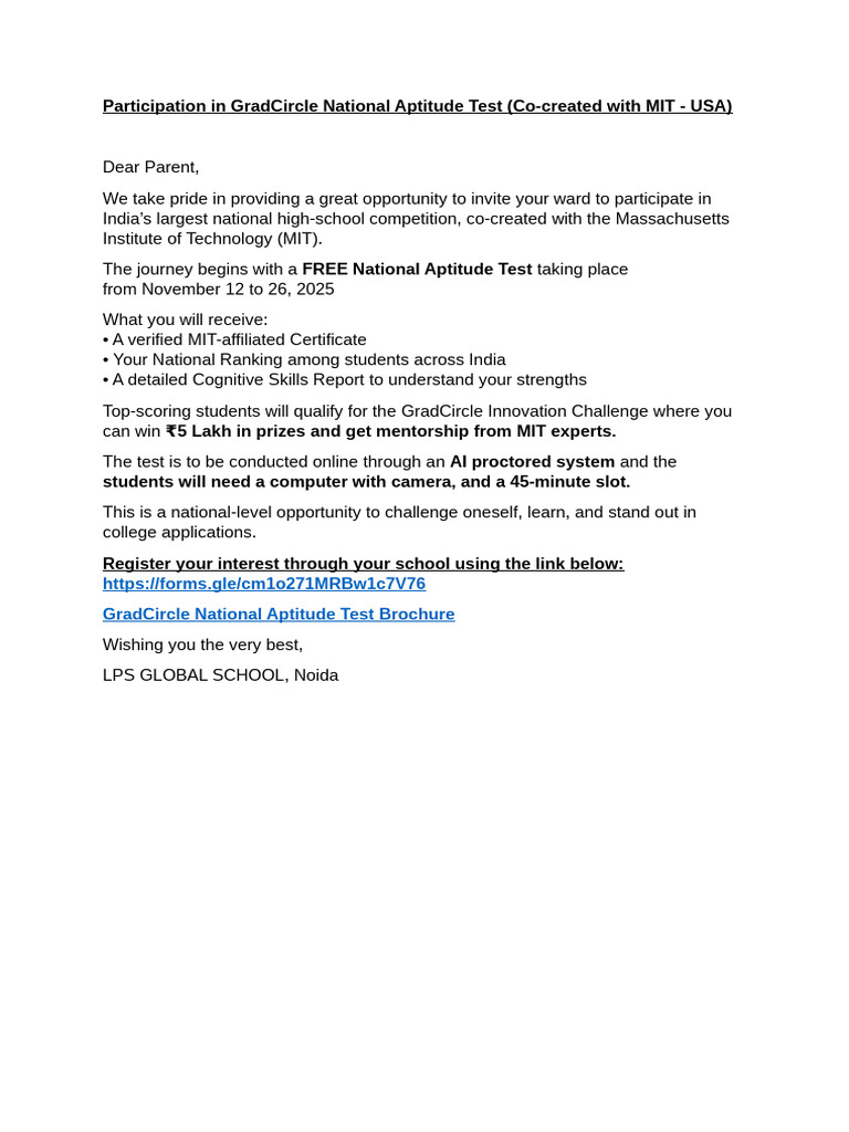 Circular For MIT Registration | PDF