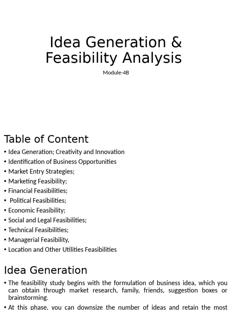 Idea Generation and Feasibility Analysis | PDF | Feasibility Study ...
