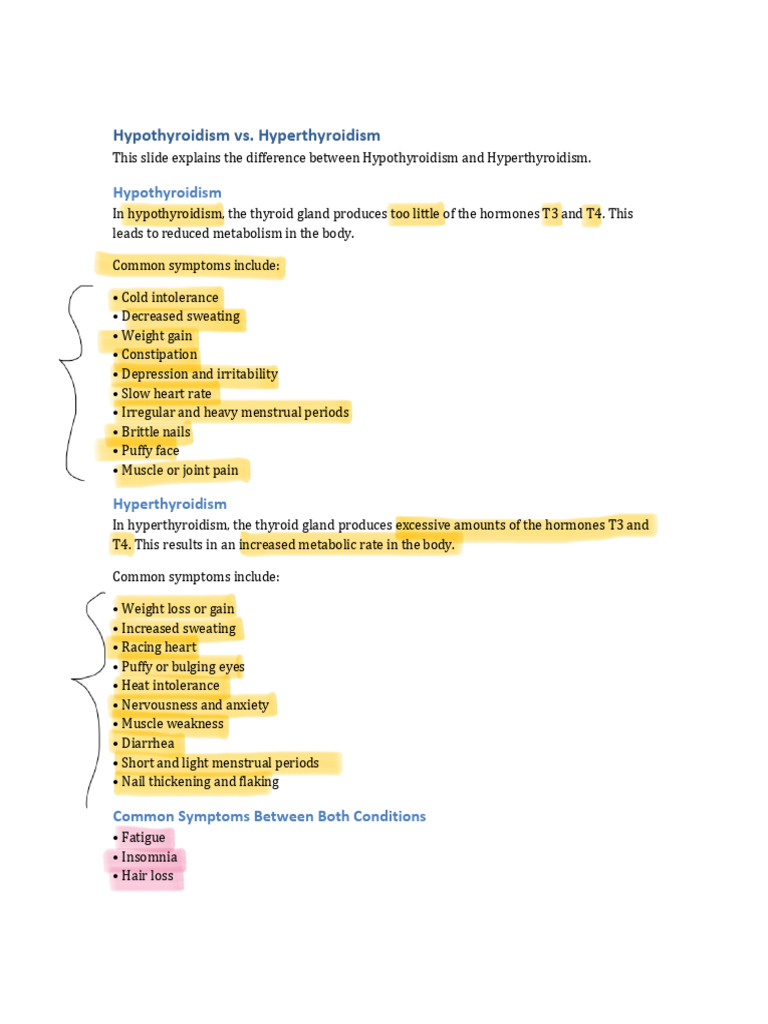 Hypothyroidism Vs Hyperthyroidism | PDF | Adrenal Gland | Pancreas