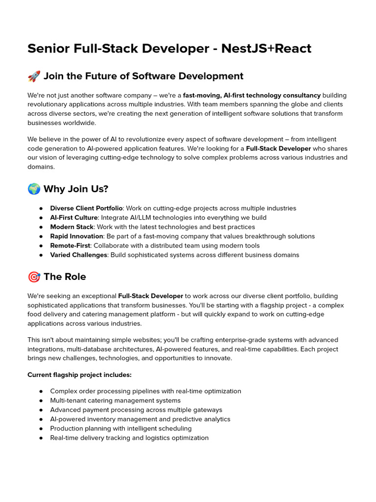 Senior Full-Stack Developer - NestJS+React | PDF | Artificial ...