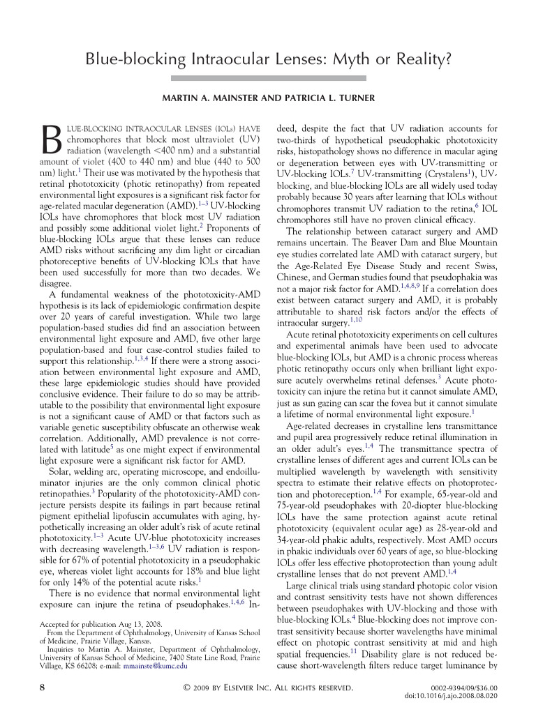Blue Blocking Intraocular Lenses Myth or | PDF | Circadian Rhythm | Retina