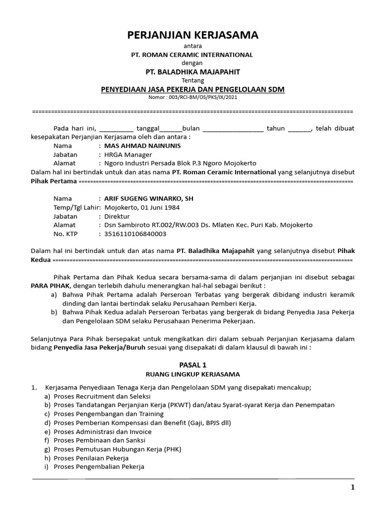 PKS Perpanjangan_PT BM_Periode 01 Okt 2021 - 31 Sept 2022 | PDF