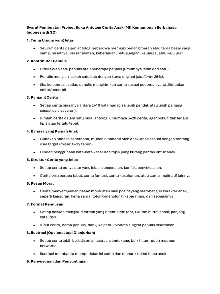 Syarat Pembuatan Project Buku Antologi Cerita Anak | PDF