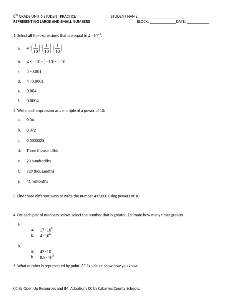 8th Grade Practice: Powers of 10 | PDF