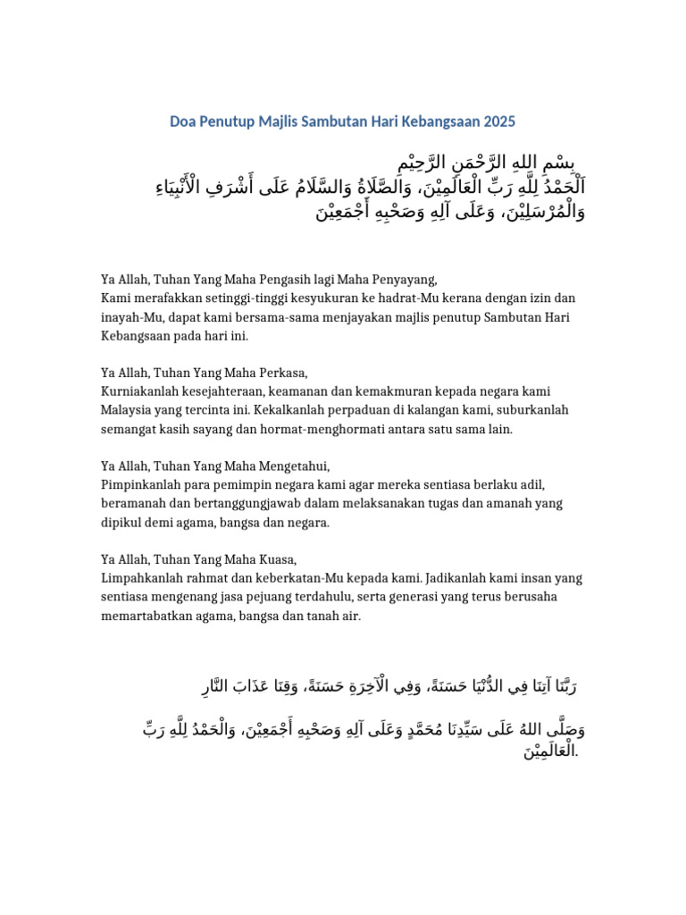 Doa Penutup Majlis Kemerdekaan | PDF