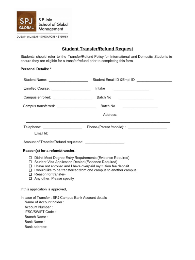 Transfer- Refund Request Form | PDF | Banks | Cheque