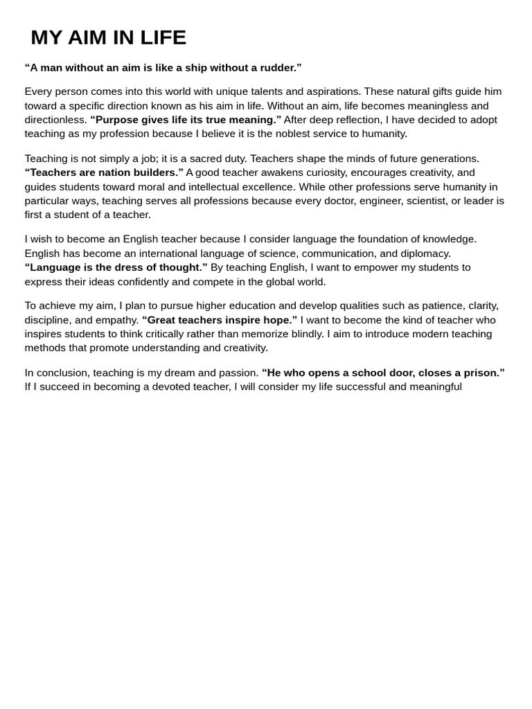 My Aim: Becoming an English Teacher | PDF