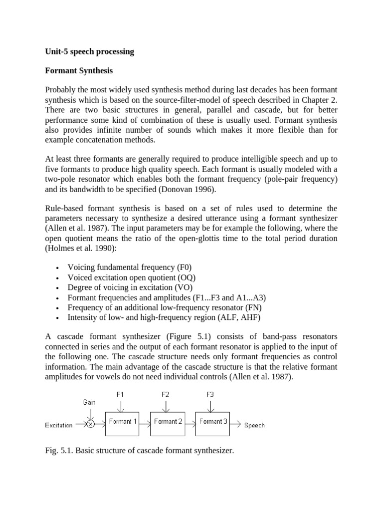 Unit 5 formant | PDF | Speech Synthesis | Phoneme