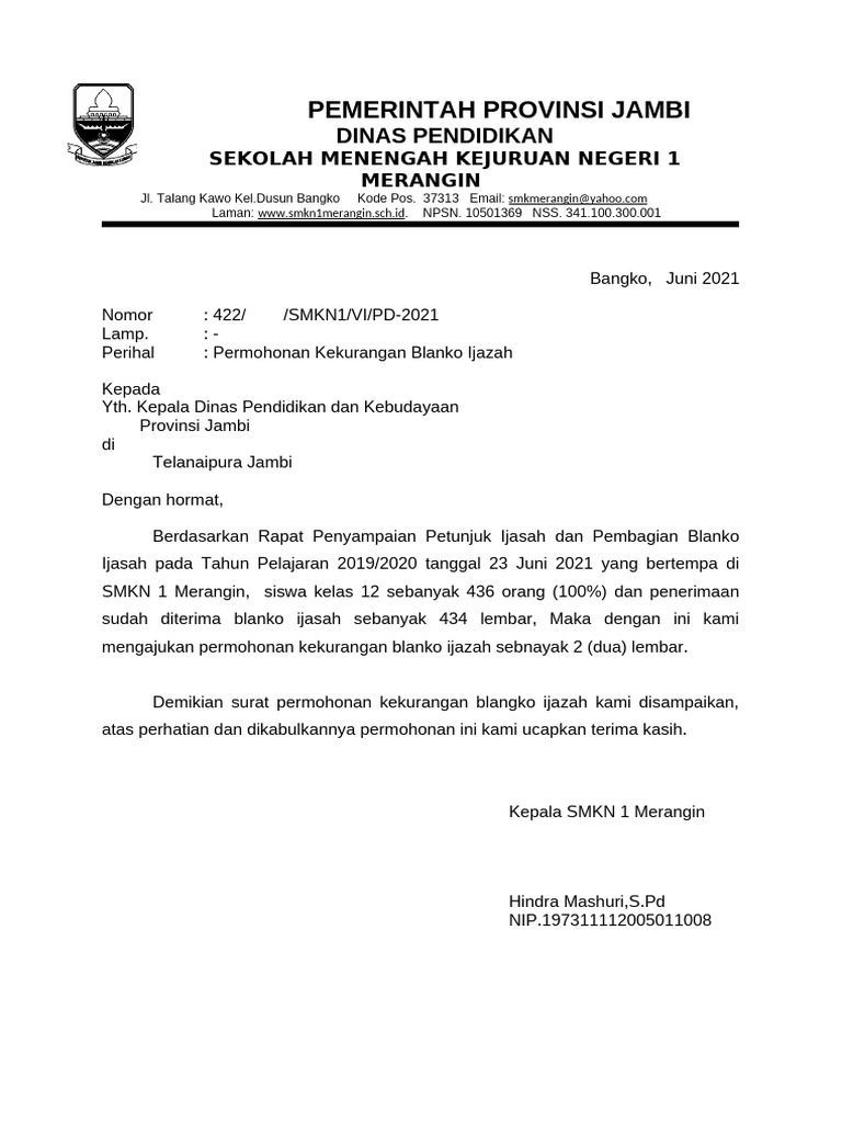 Srt Permohonan Kekurangan Blangko Ijasah | PDF