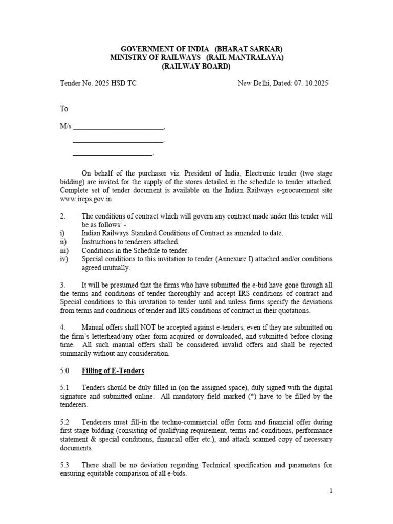 Indian Railways HSD Supply Tender 2025 | PDF | Value Added Tax | Taxes