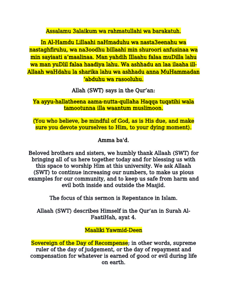 Importance of Repentance in Islam | PDF | Forgiveness | Allah