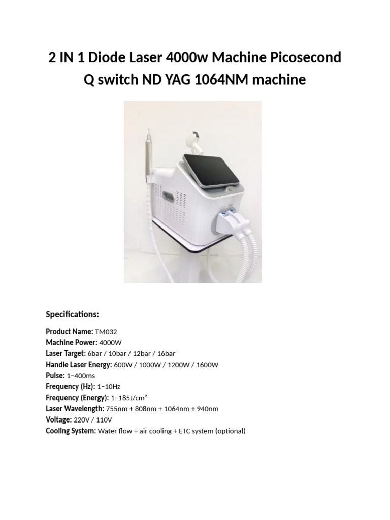 2 in 1 Diode Laser 4000w Machine Picosecond Q Switch ND YAG 1064NM Machine | PDF | Laser ...