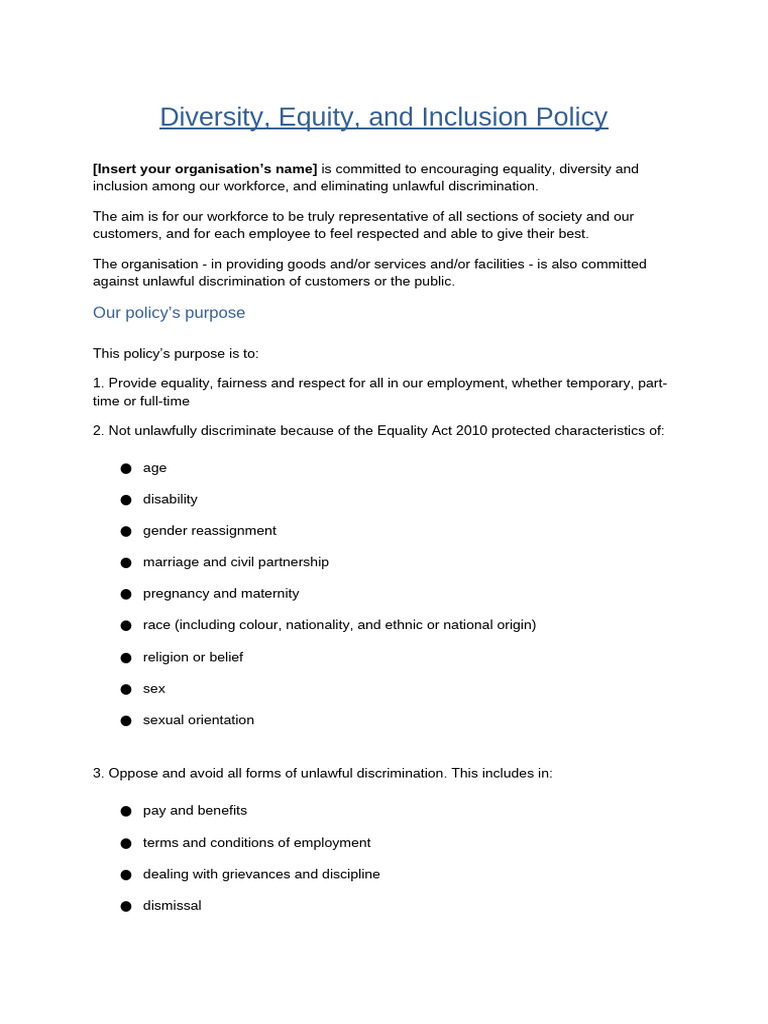 Diversity and Inclusion Policy Guide | PDF | Harassment | Employment