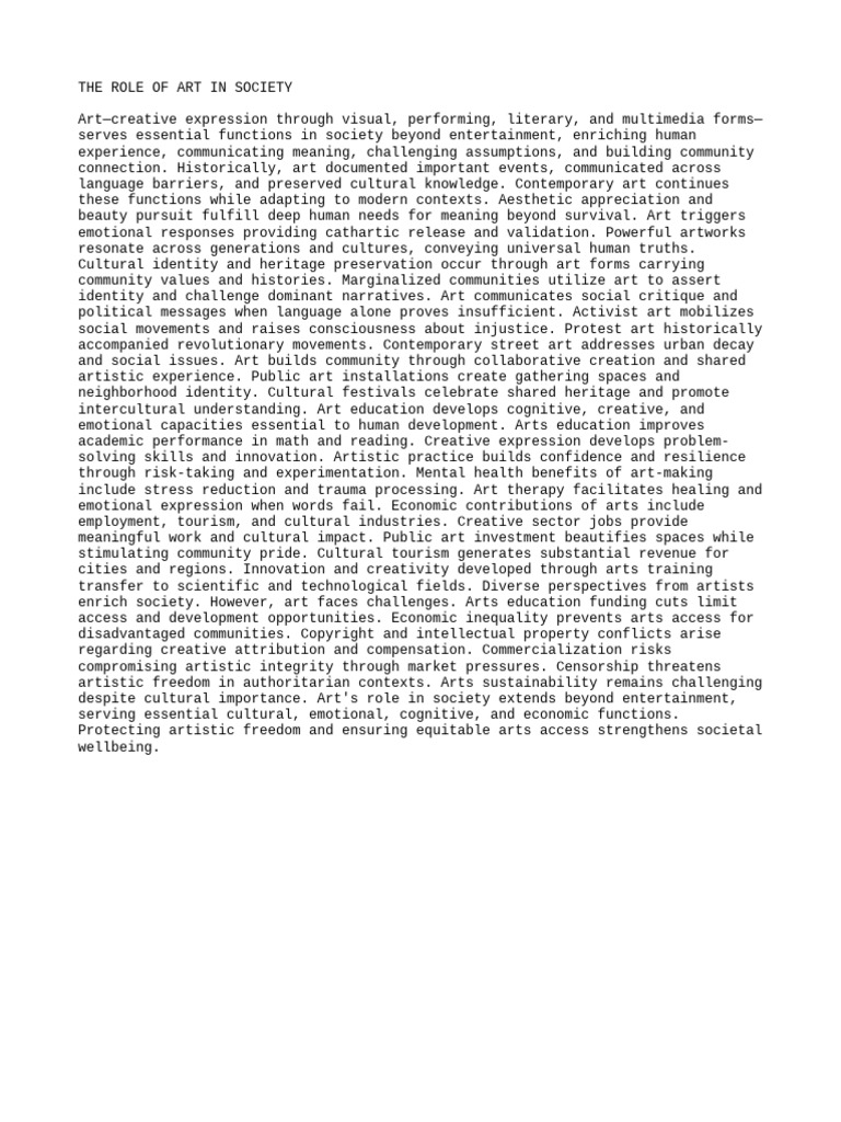 Presentation 13 The Role of Art in Society | PDF | Creativity | Liberal ...
