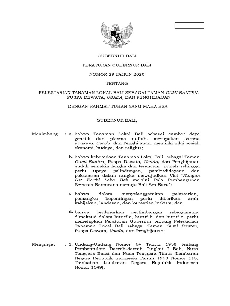 Pelestarian Tanaman Lokal Bali 2020 | PDF