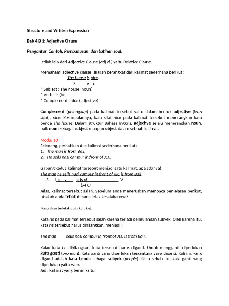 Memahami Adjective Clause dalam Bahasa Inggris | PDF