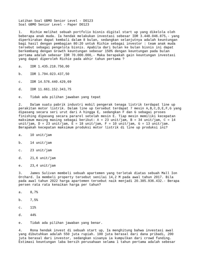 Latihan Soal GBMO Senior Level | PDF