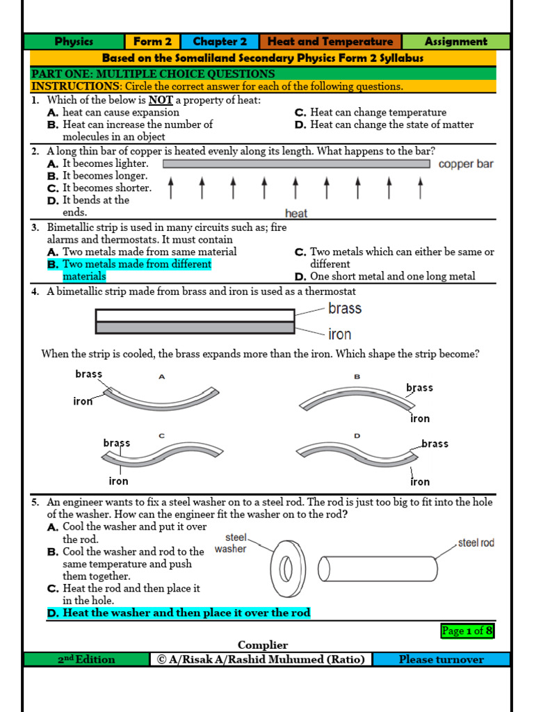 Heat and Temperature Assignment Part ONE - 2025 | PDF | Heat | Water