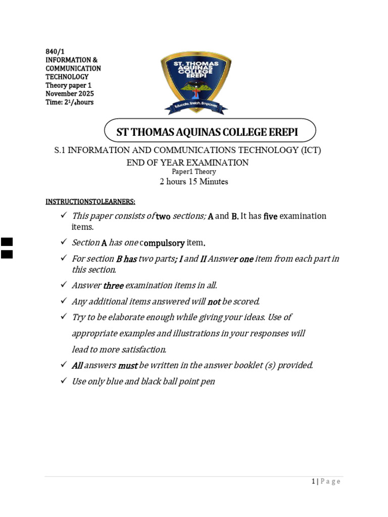 ICT Theory Exam Guide for Students | PDF | Computing