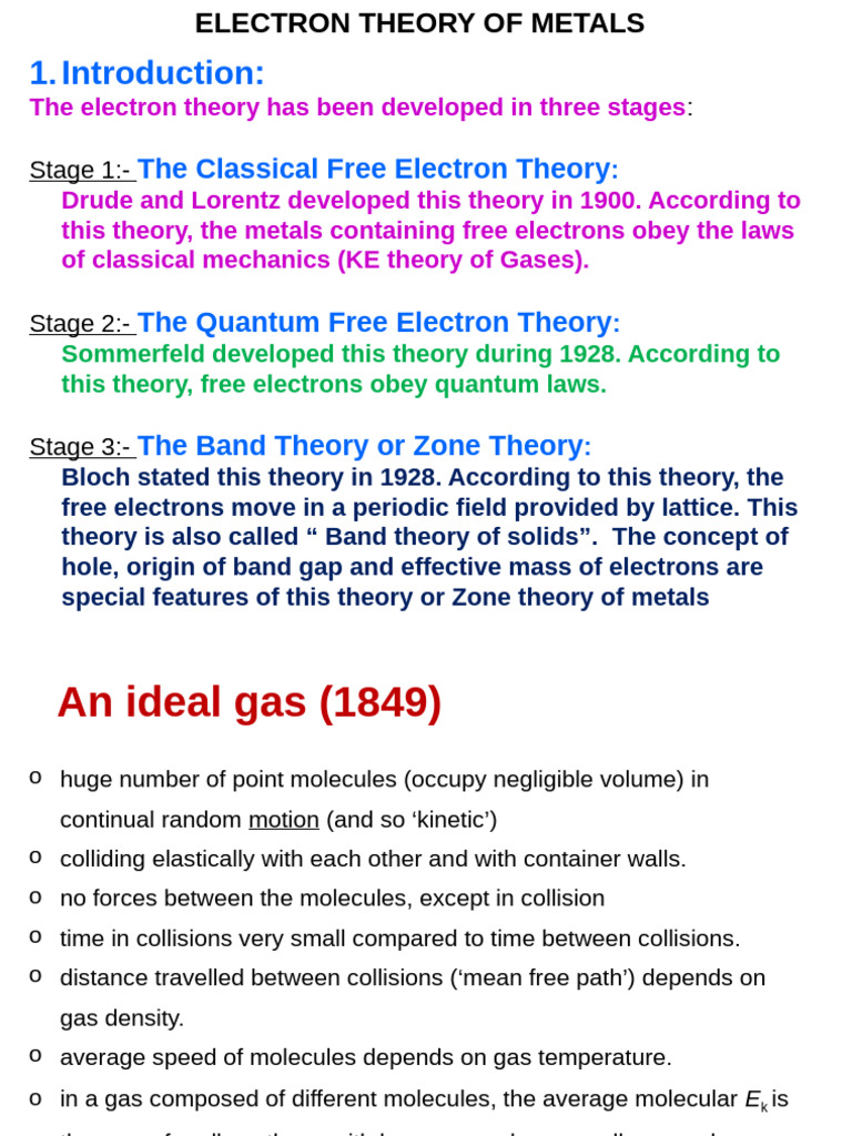 Electron Theory of Metals Explained | PDF | Electrical Resistivity And ...