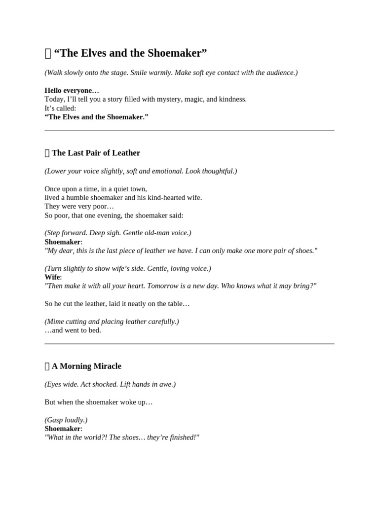 Elves and the Shoemaker Storytelling Guide | PDF | Shoe | Softlines ...