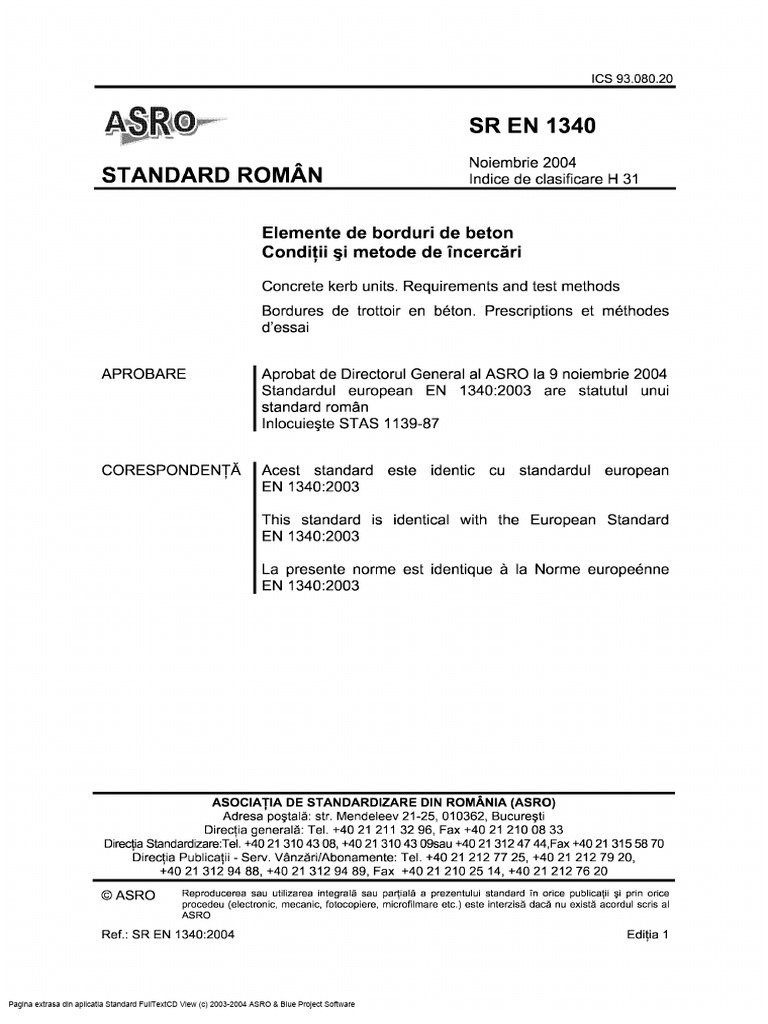 SR en 1340-2004 Elemente de Bordura de Beton | PDF