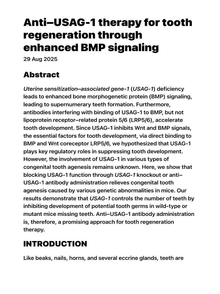 Anti–USAG-1 Therapy for Tooth Regeneration Through Enhanced BMP Signaling | Science Advances 2 ...